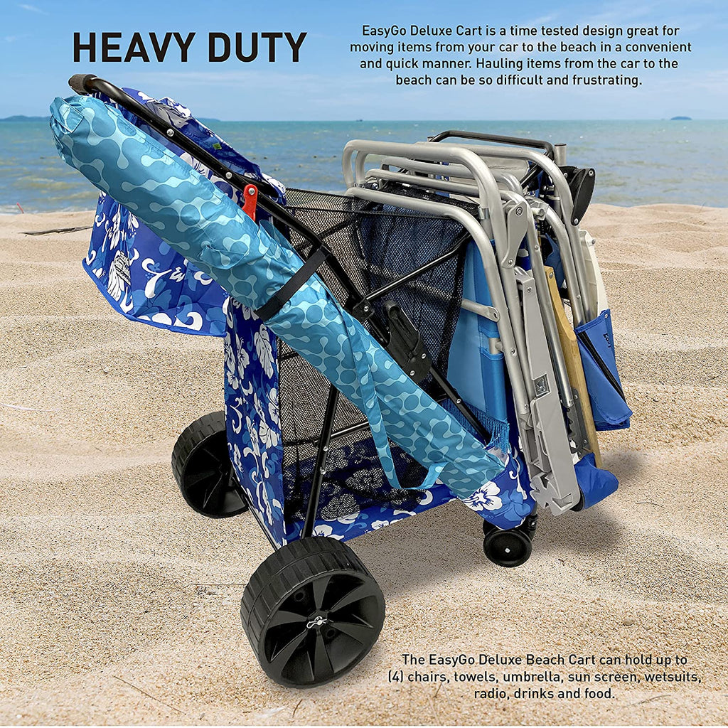 Beach cart Deluxe Flower Pattern EasyGo Beach Cart Deluxe–Heavy Duty F ...
